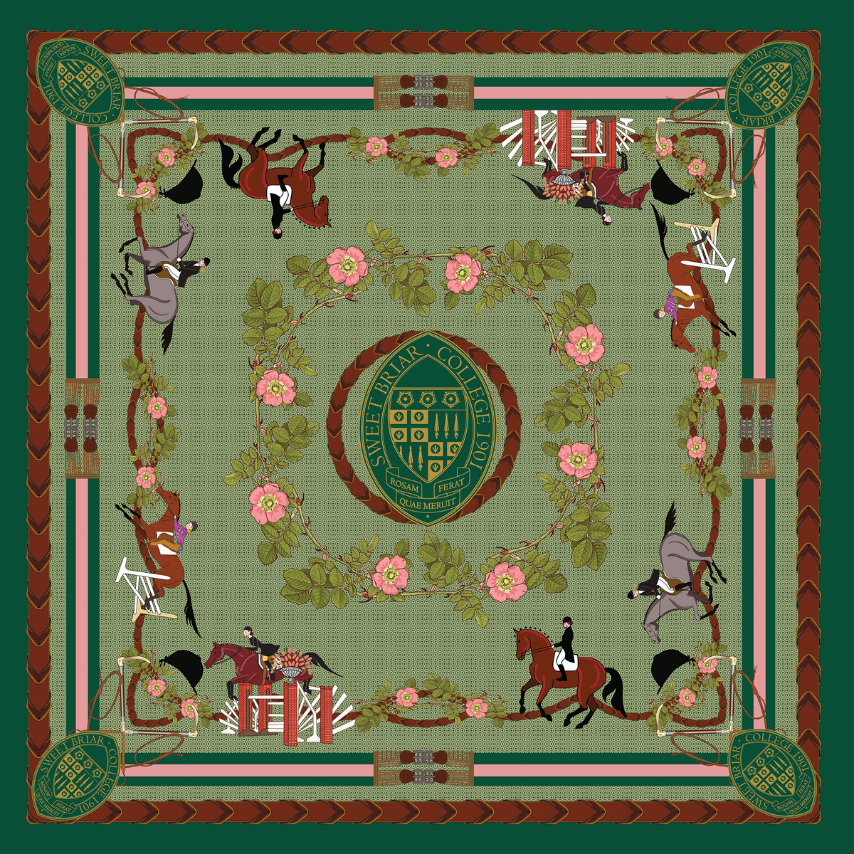 🧣 100% Silk Equestrian Scarf – Dagmar Designs for Sweet Briar College ...
