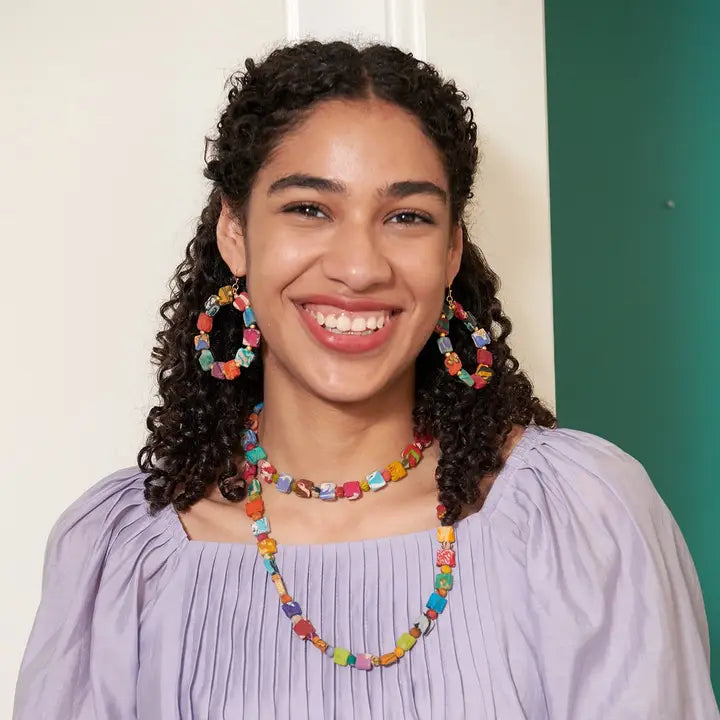 🟩 Kantha Dotted Square Hoops – Bold Geometry, Global Soul – Sweet Briar ...